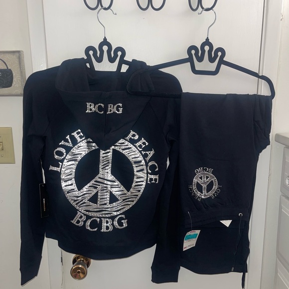 BCBG | Pants & Jumpsuits | Bcbg Bedazzled Black Track Suit Matching Set ...